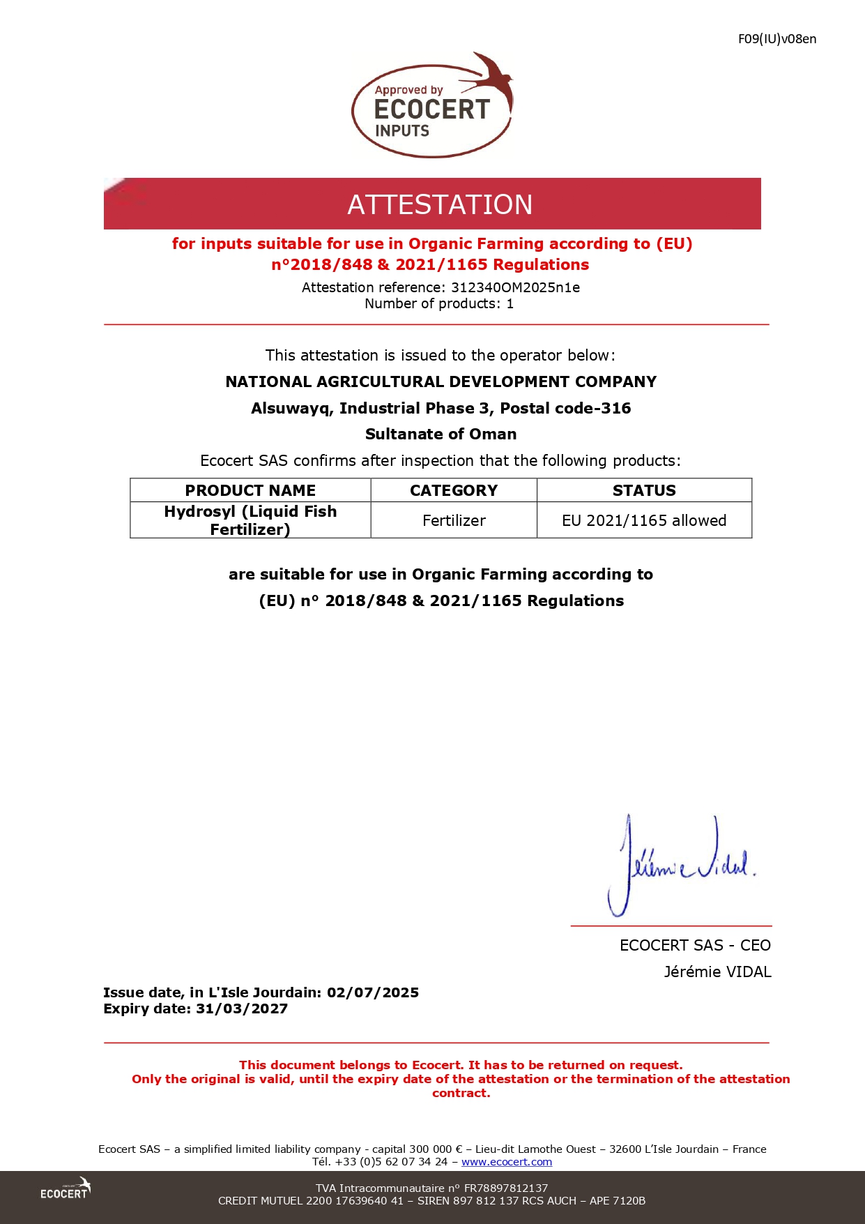 الشهادات - NAD | Farmix | فارمكس